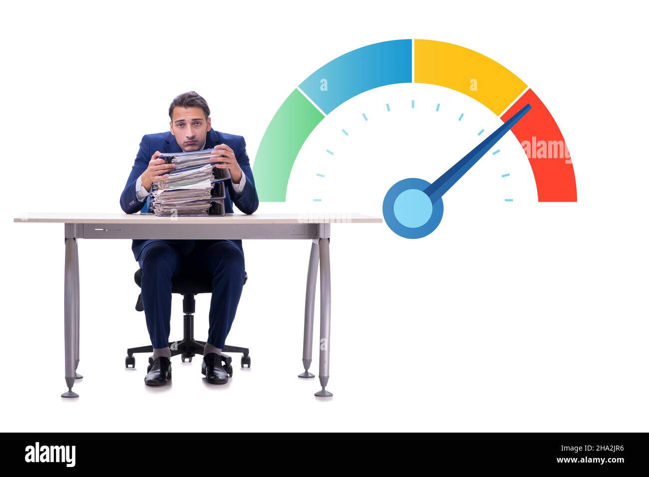 Businessman with the meter measuring his stress level Stock Photo - Alamy