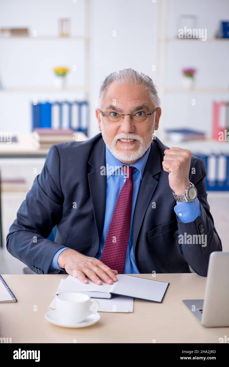Old businessman employee reading book at workplace Stock Photo - Alamy