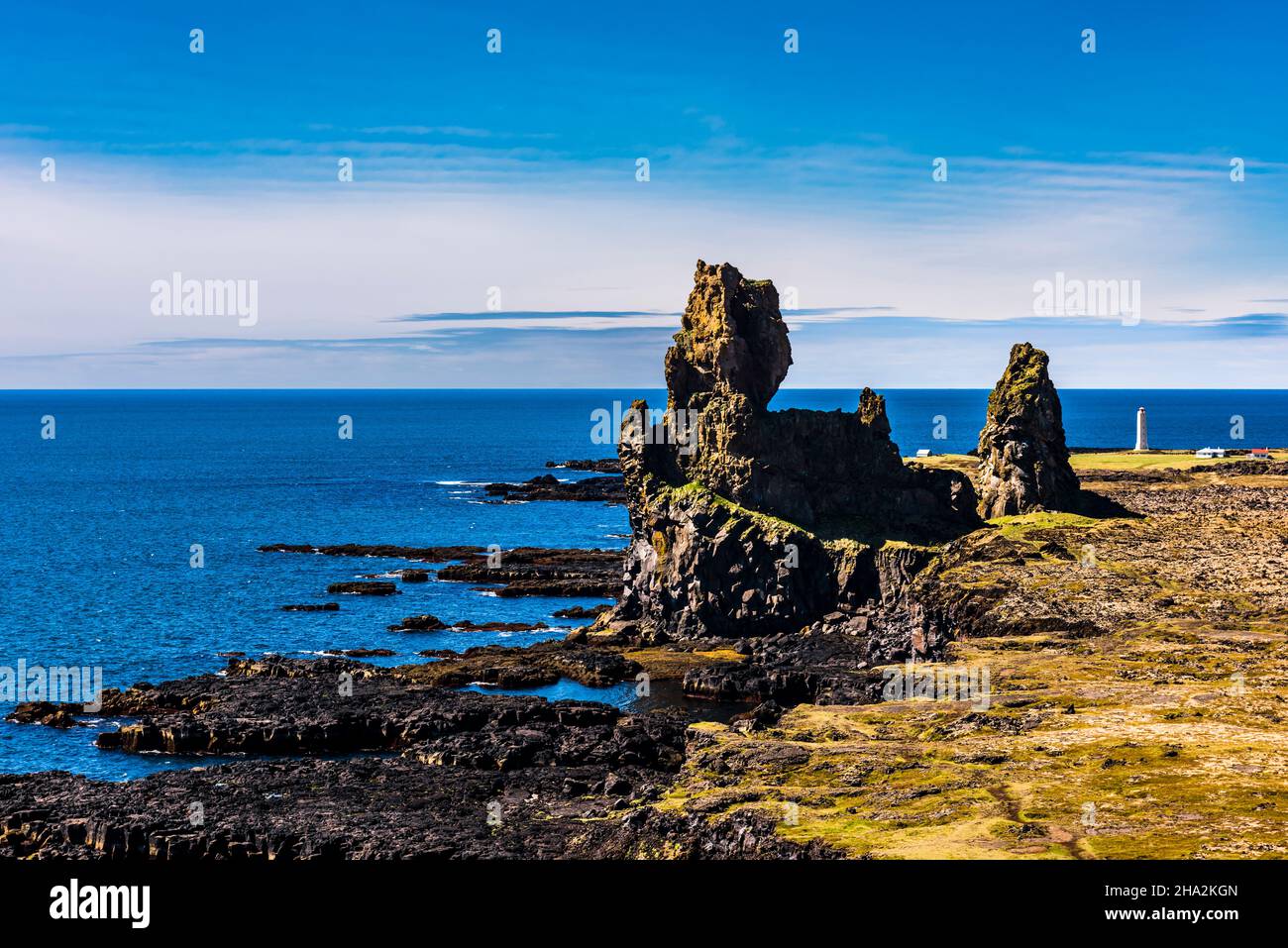 Rock formations and Lighthouse at Londrangar Cliffs, Snaefellsnes ...
