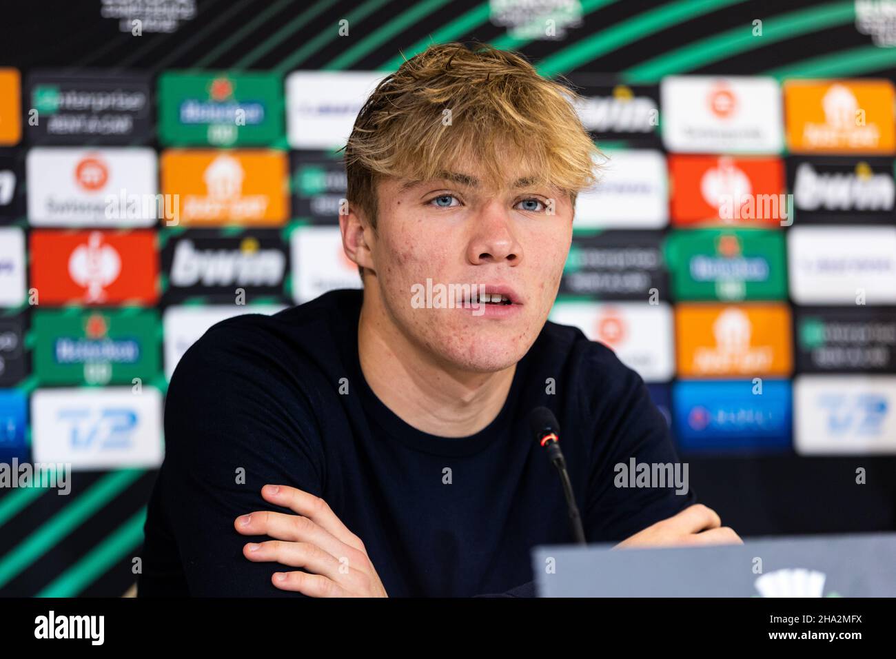 Copenhagen, Denmark. 09th Dec, 2021. Rasmus Hojlund (28) of FC Copenhagen seen at the press ...