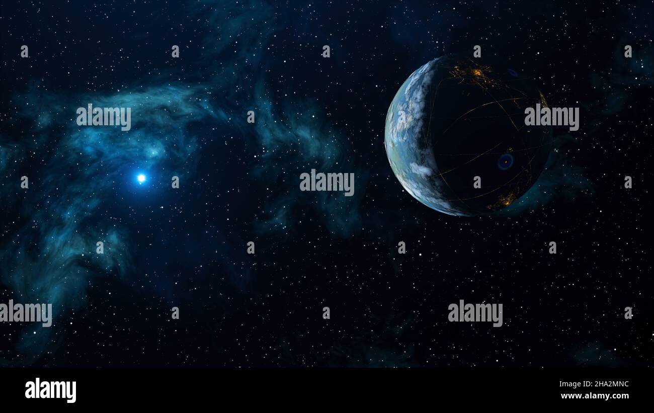 Abstract animation of planet Earth with night side and lights on ...