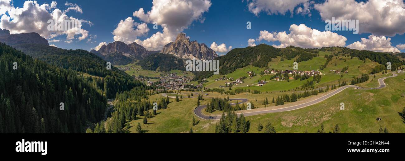 Aerial panoramic view of the Campo Longo mountain Pass in Italy Stock ...