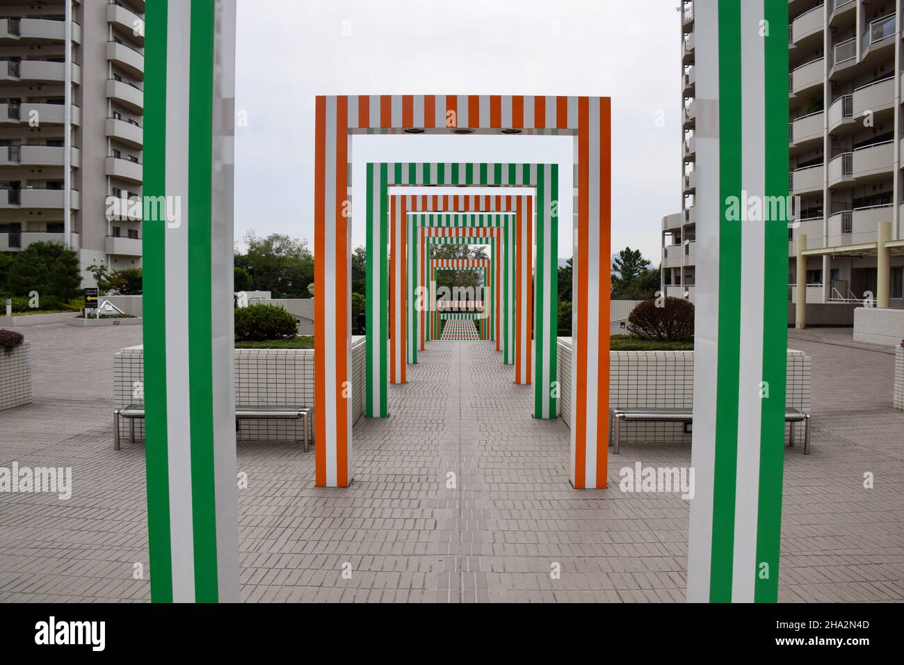 Colorful gates in a row on steps Stock Photo - Alamy
