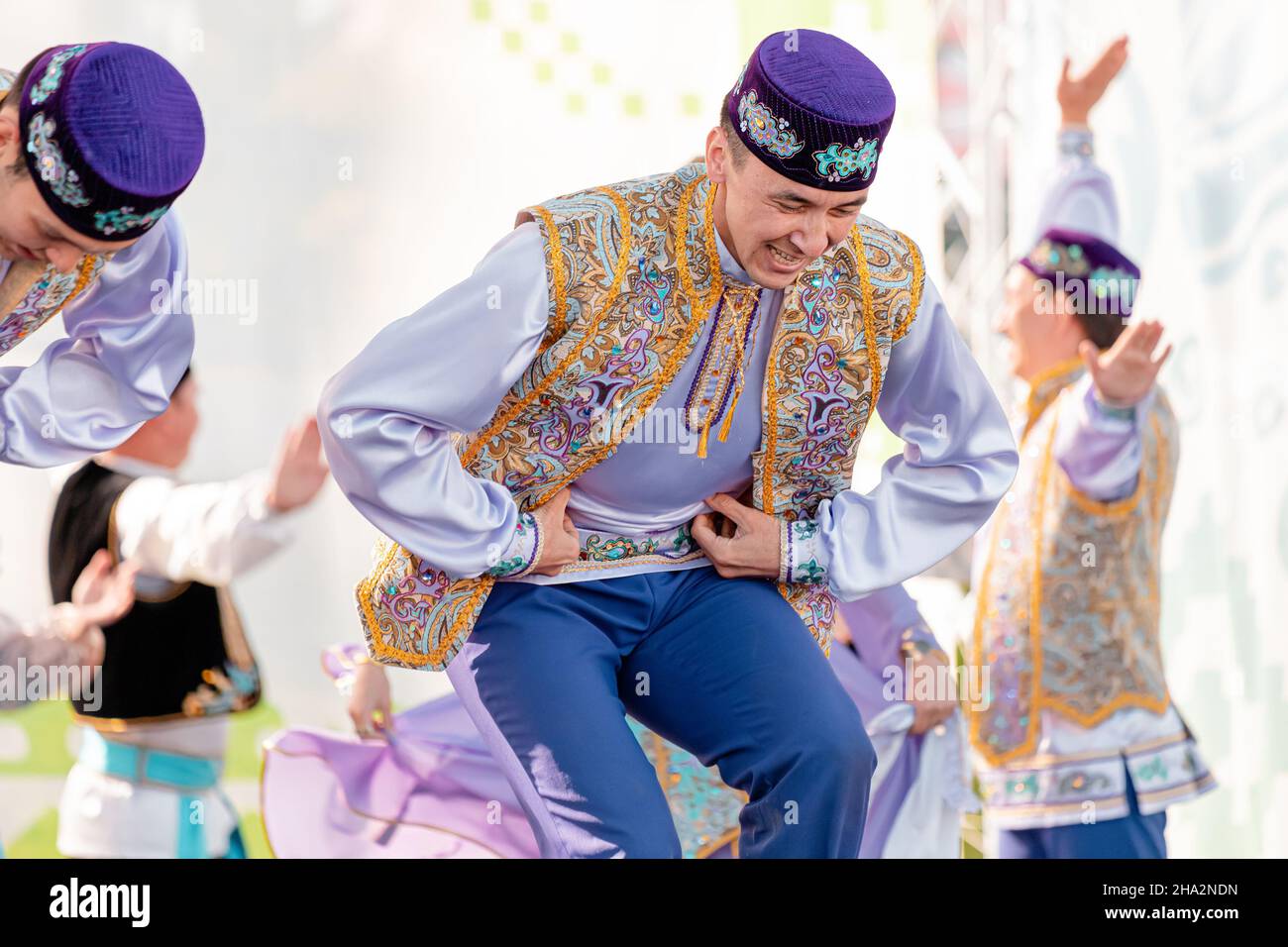 06 July 2021, Ufa, Russia: Tatar National Ensemble dances and sings at ...