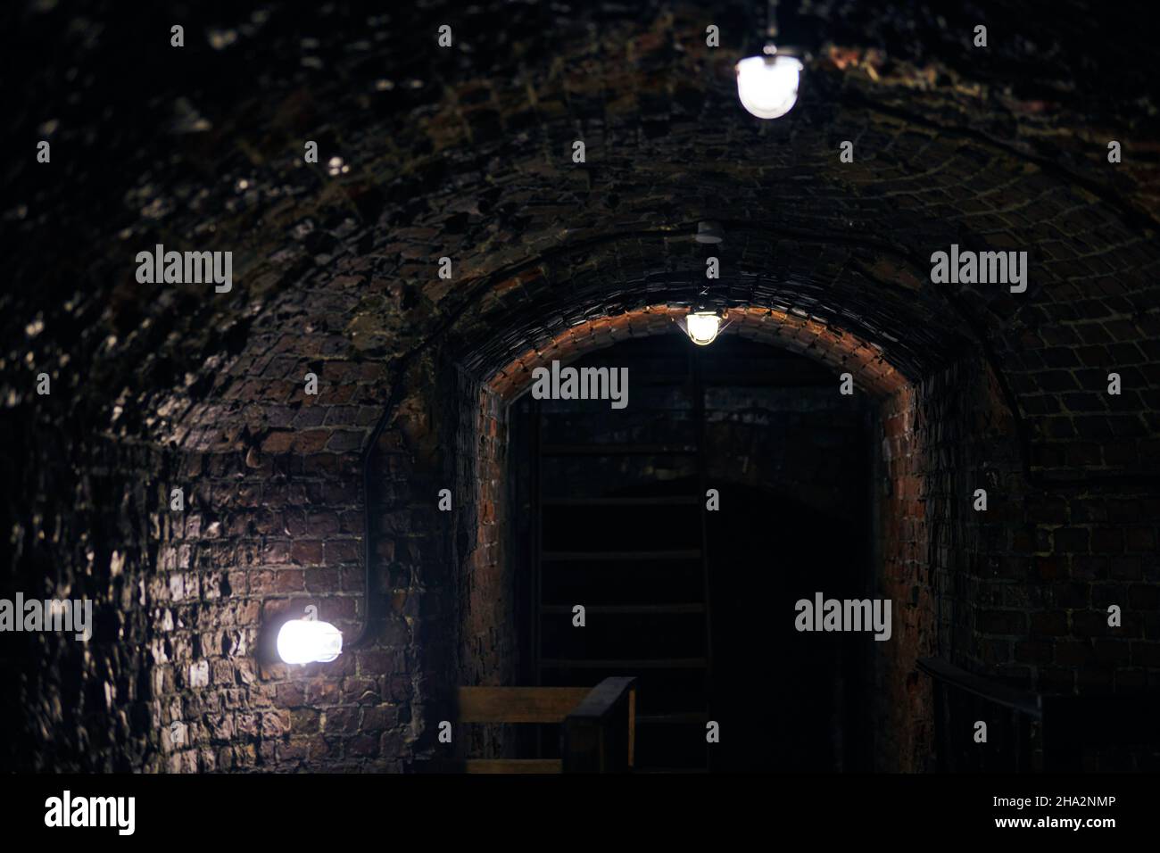 Old brick loft wall in secret military basement. Old wine vault ...