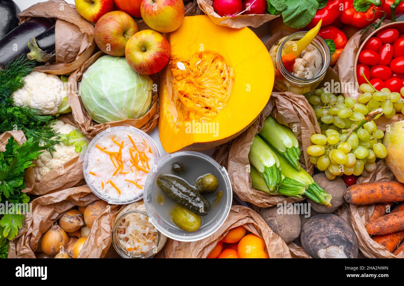 Homemade fermented in glass and plastic jars, pickled healthy ...