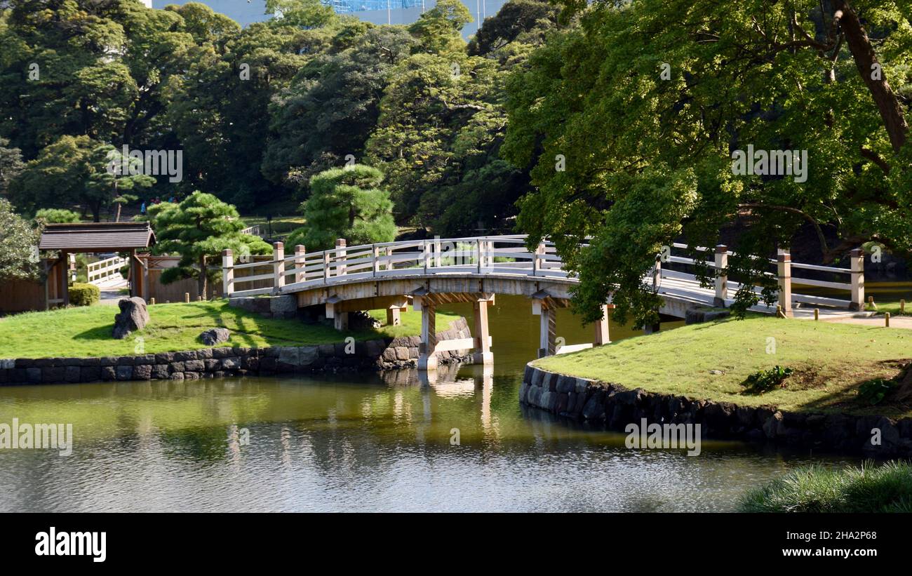 Bridge over small pond at a shrine Stock Photo - Alamy