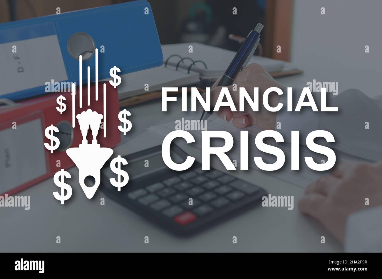 Financial crisis concept illustrated by a picture on background Stock ...