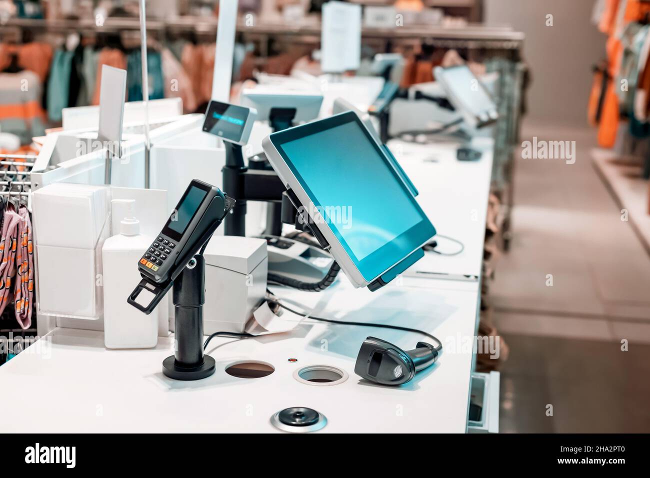 Cash register for paying for purchases in a clothing boutique with a ...