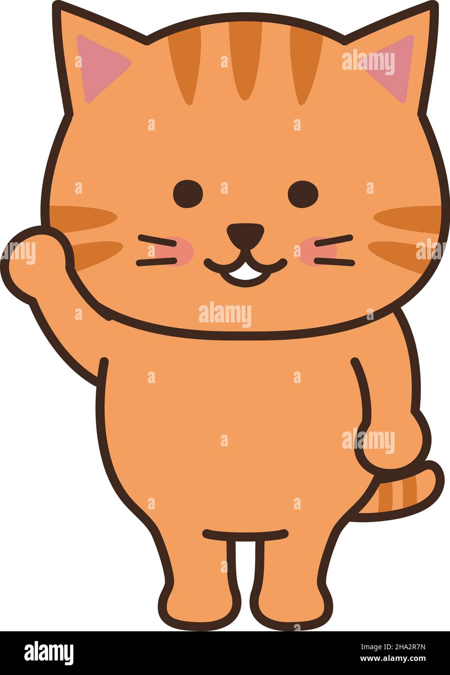 Tabby cat waving a hand. Vector illustration isolated on a white ...