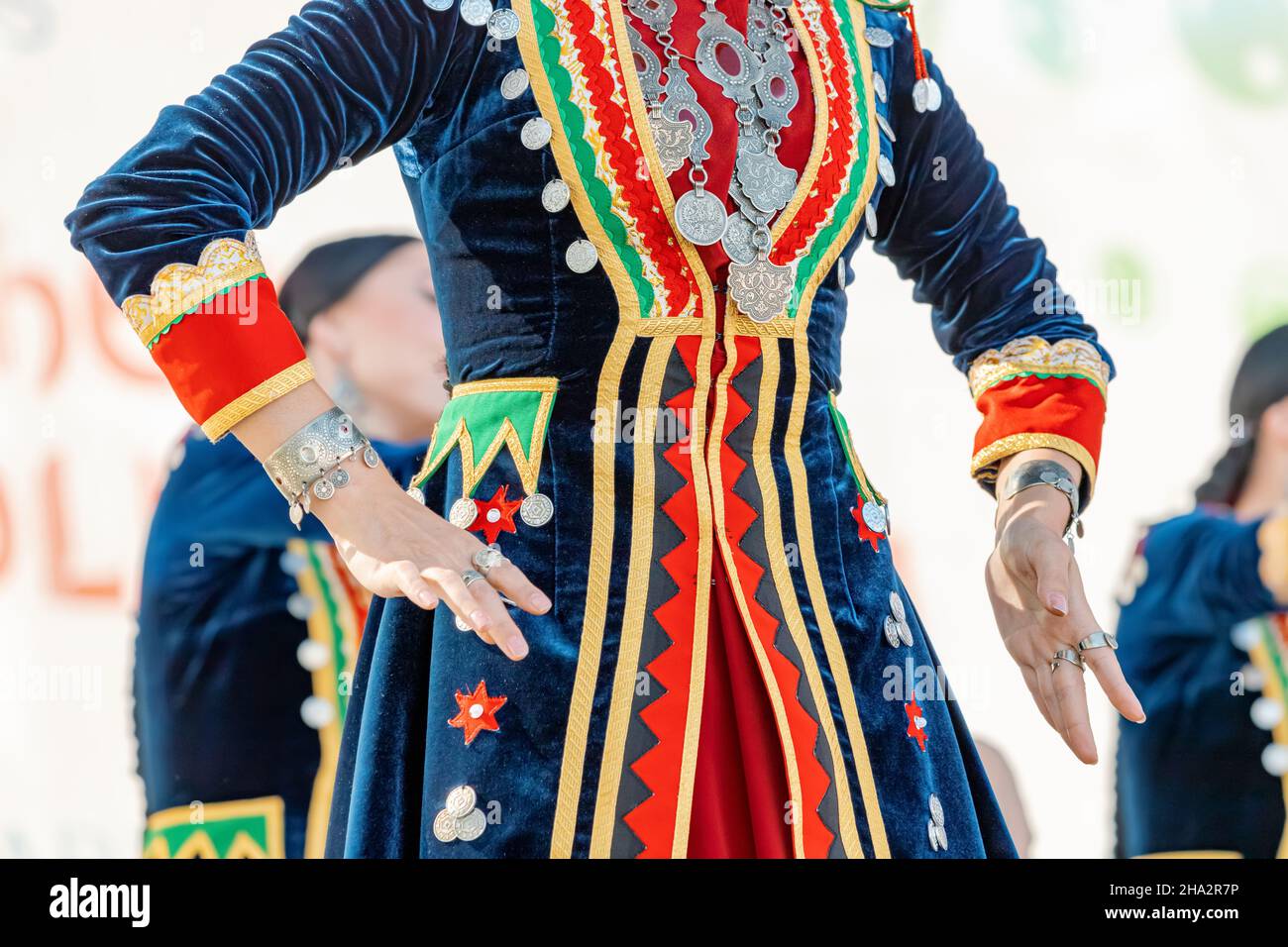 06 July 2021, Ufa, Russia: National Bashkir women dance in traditional ...