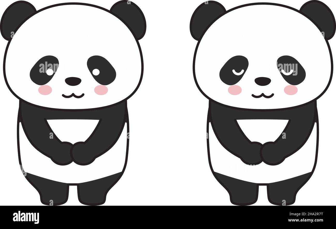 Set of panda bowing to someone. Vector illustration isolated on a white ...