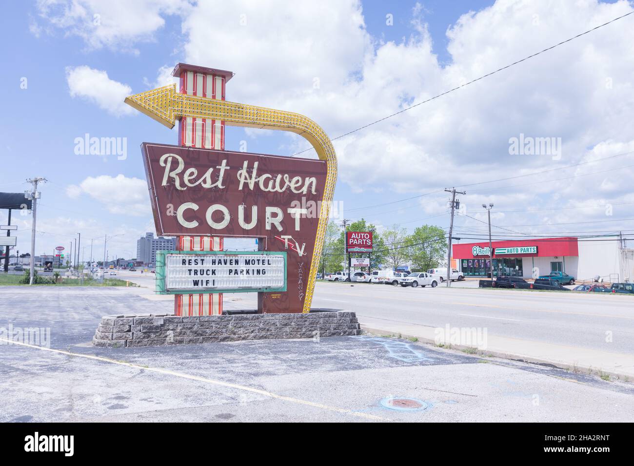 Springfield, Missouri, MO, USA The roadside neon sign for Rest Haven ...