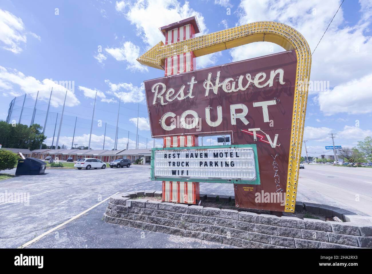 Springfield, Missouri, MO, USA The roadside neon sign for Rest Haven ...