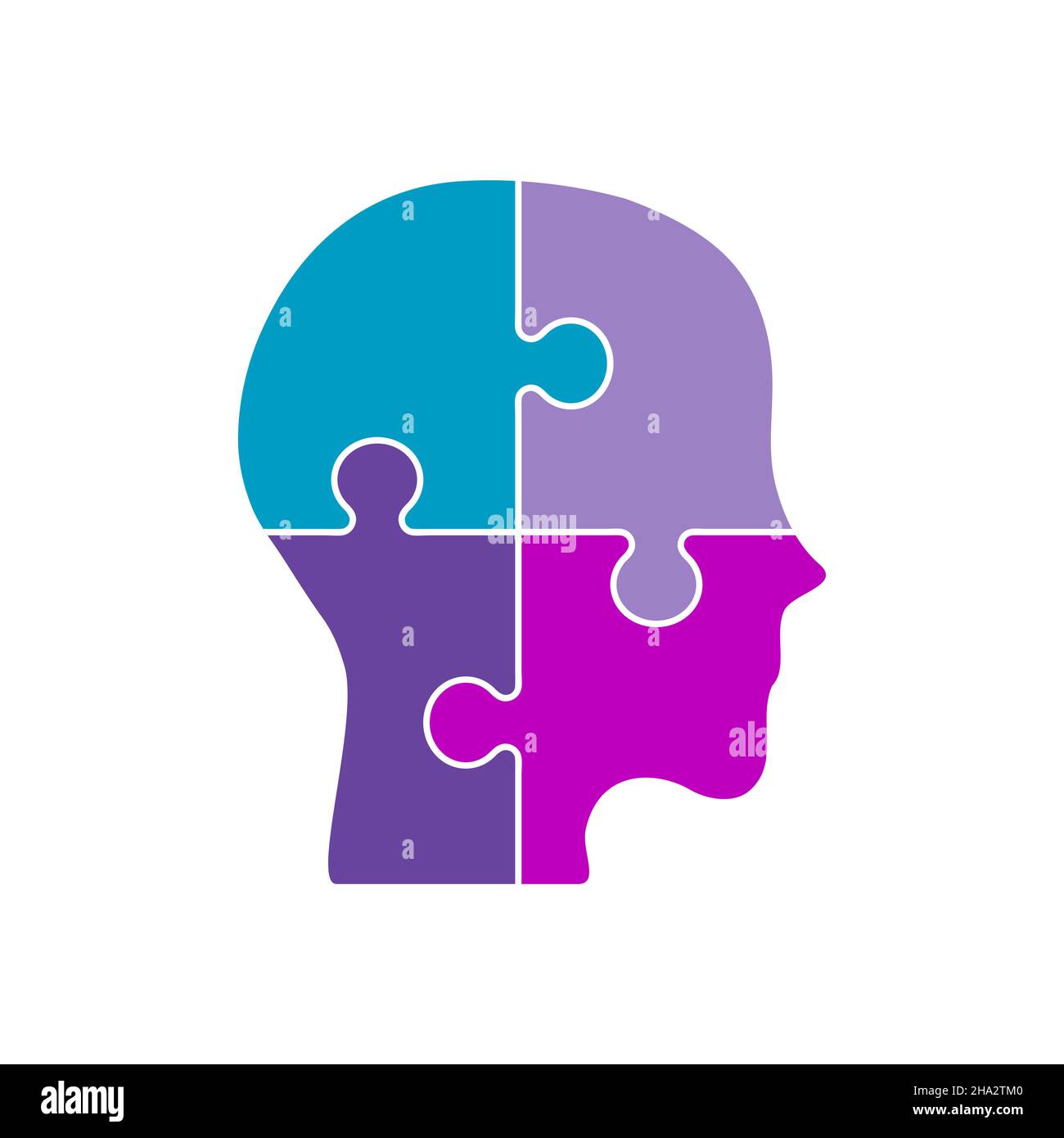 Neurodiversity idea. Head puzzle icon. Four colorful jigsaw pieces ...