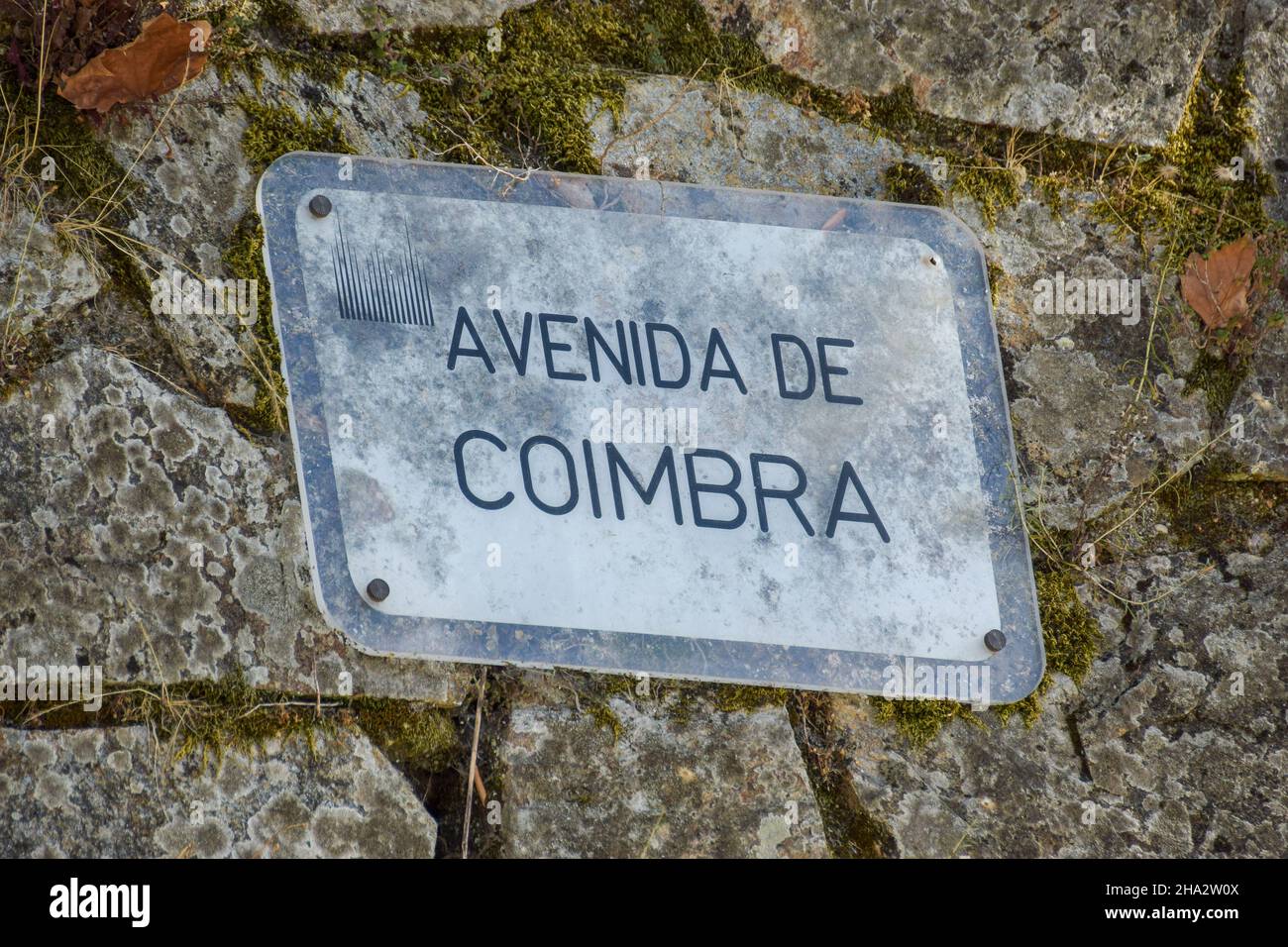 Closeup of Avenue of Coimbra sign in Santiago de Compostela Galicia ...