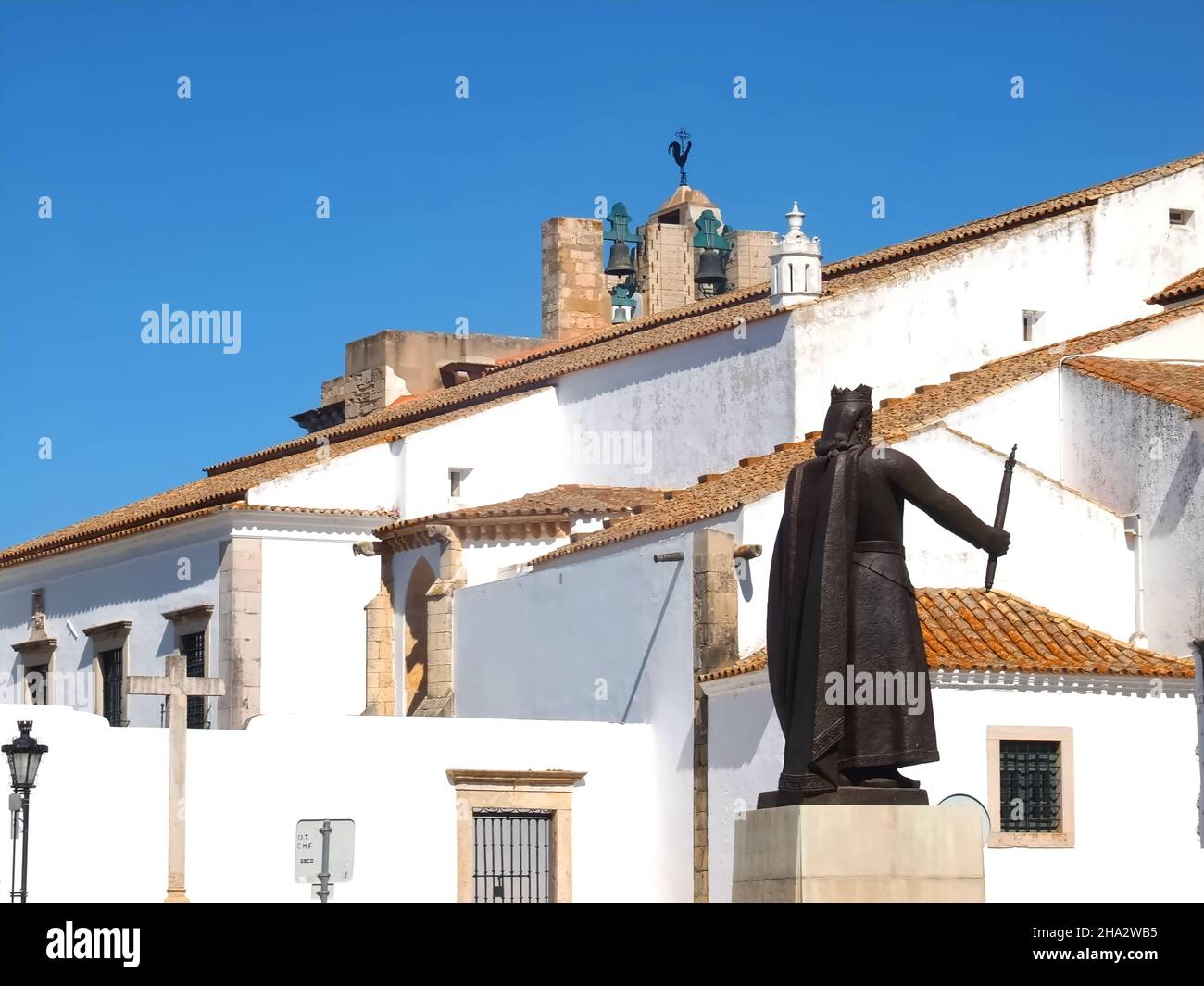 Sculpture of Afonso III at the city museum of Faro at the Algarve coast ...