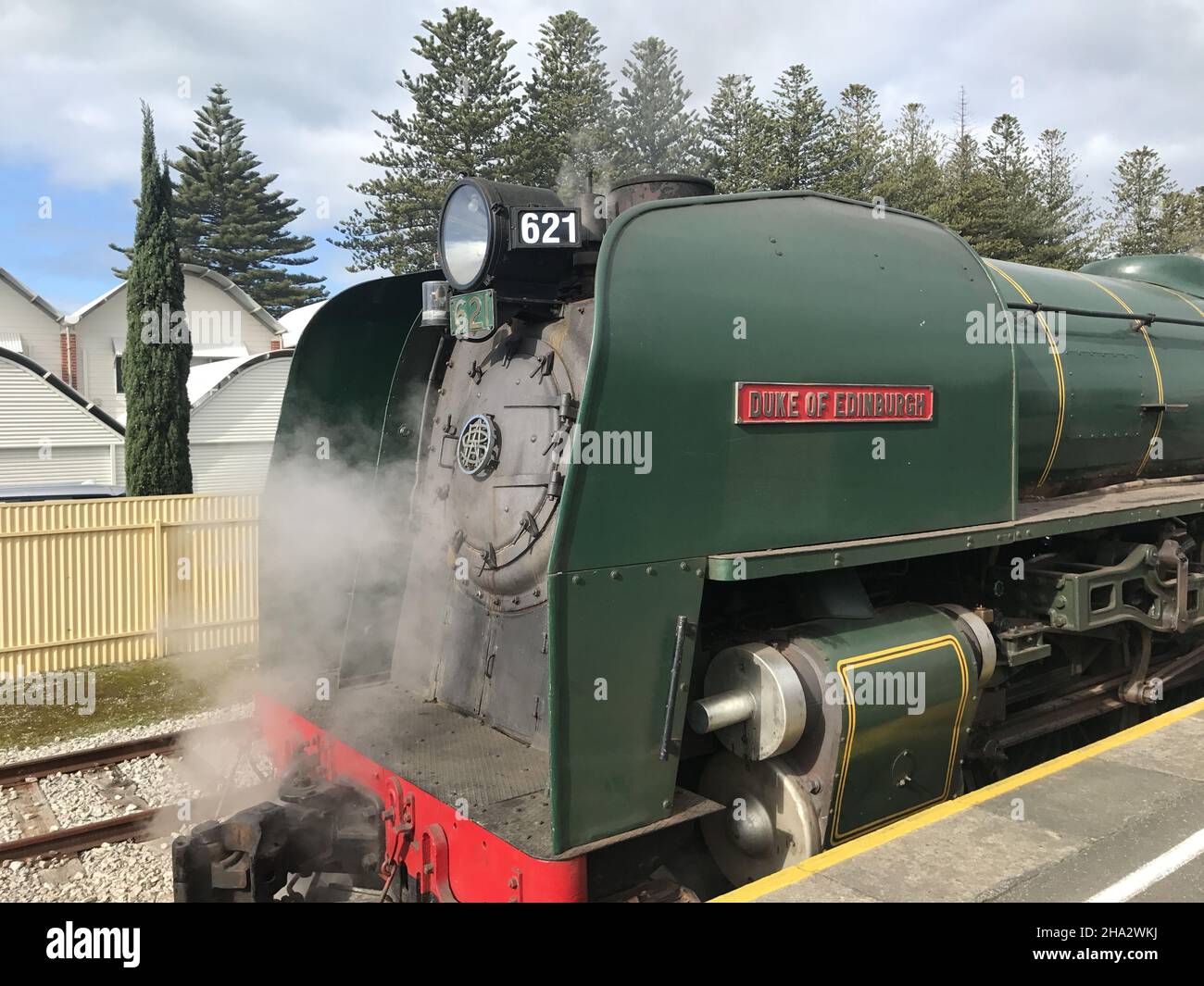 ADELAIDE, AUSTRALIA - Jun 18, 2017: A vintage green steam train in ...