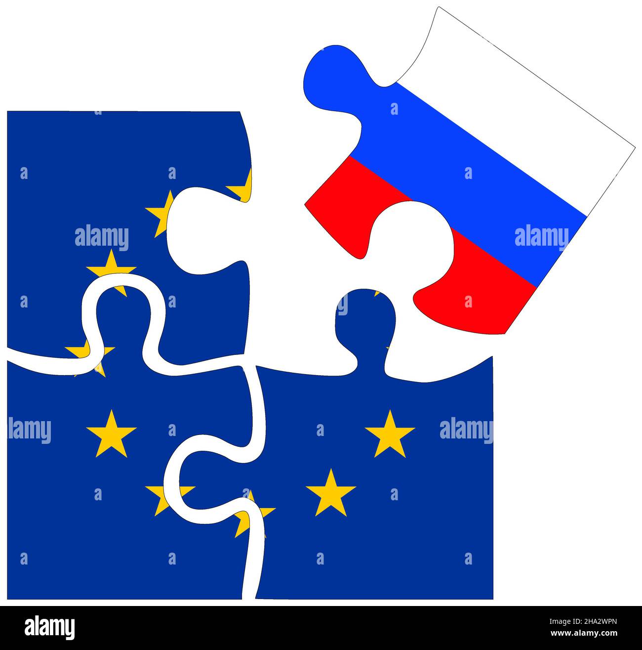 EU - Russia : puzzle shapes with flags, symbol of agreement or ...