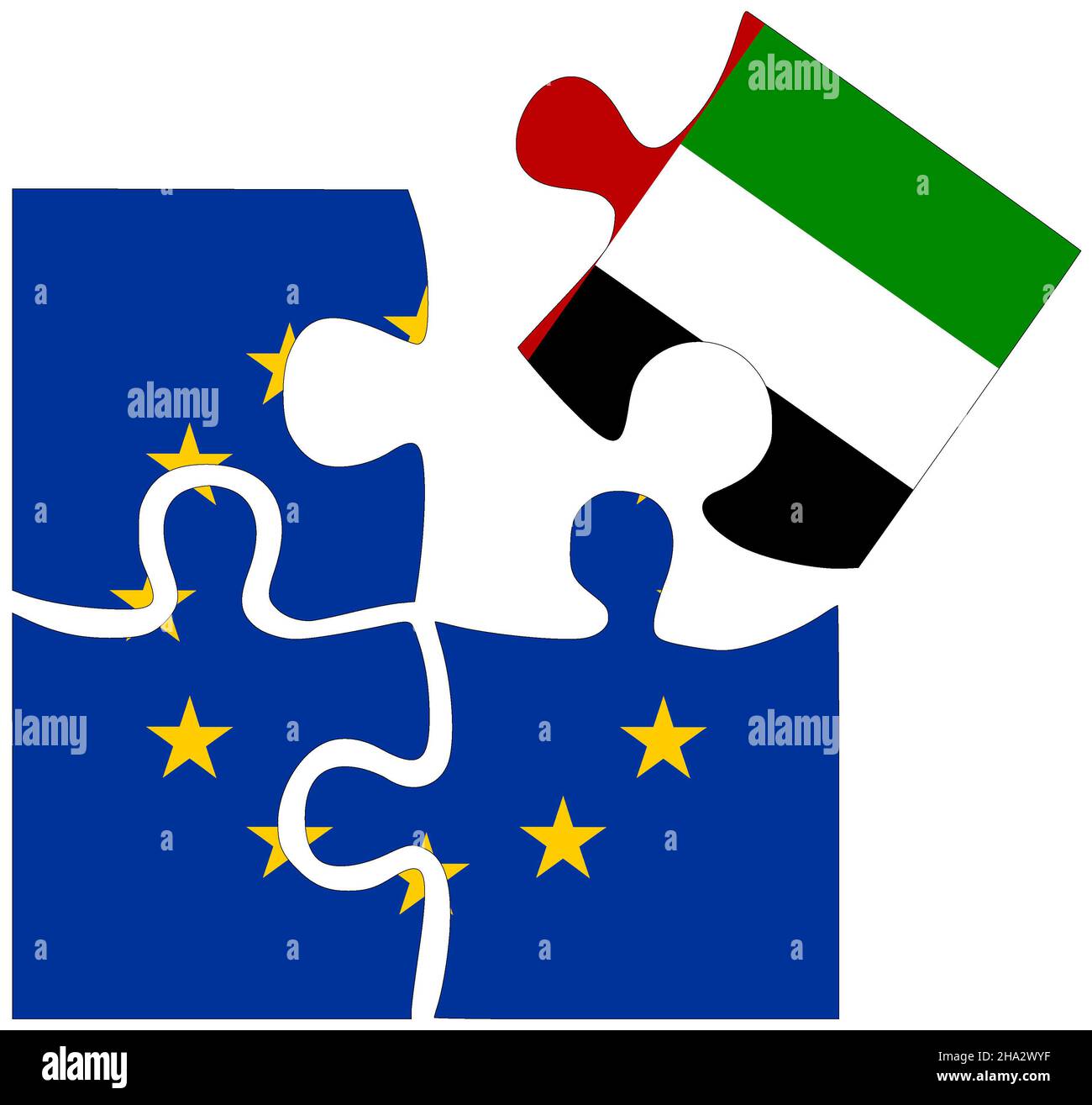 EU - UAE : puzzle shapes with flags, symbol of agreement or friendship ...