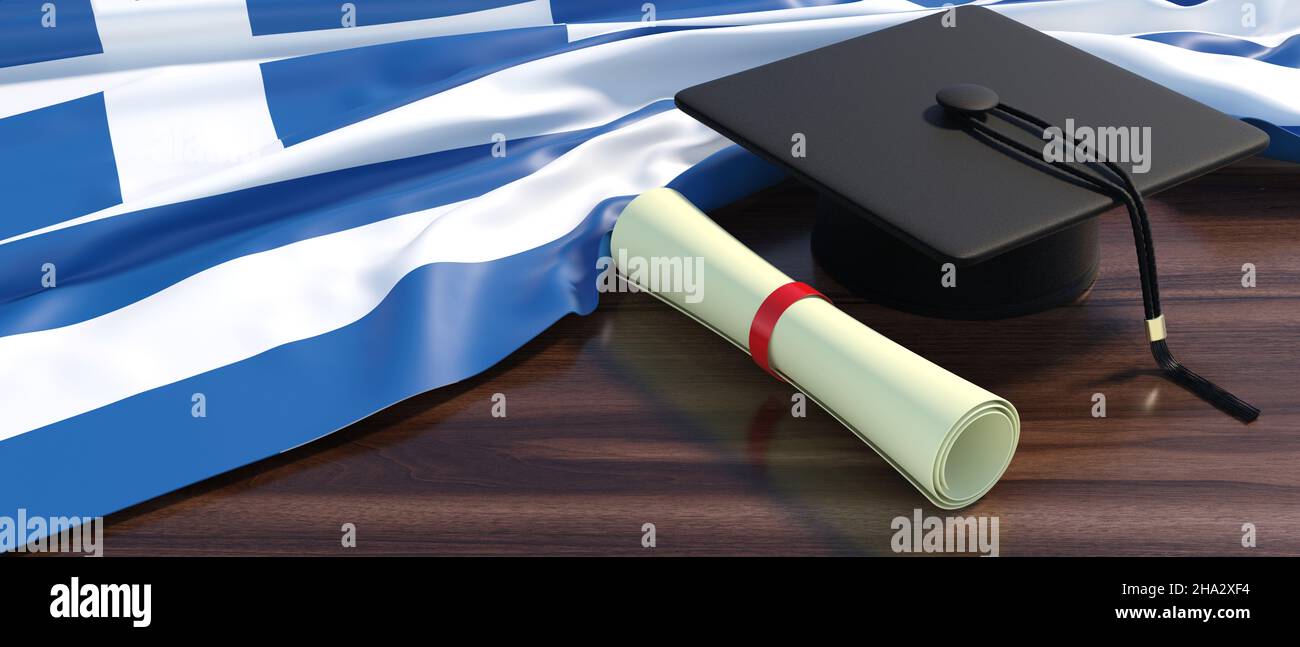 Education and studies in Greece. Greek flag, college, university ...