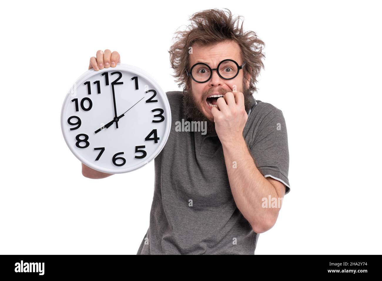 Crazy Scared or Shocked Bearded Man in Eyeglasses looks Worried. Silly ...