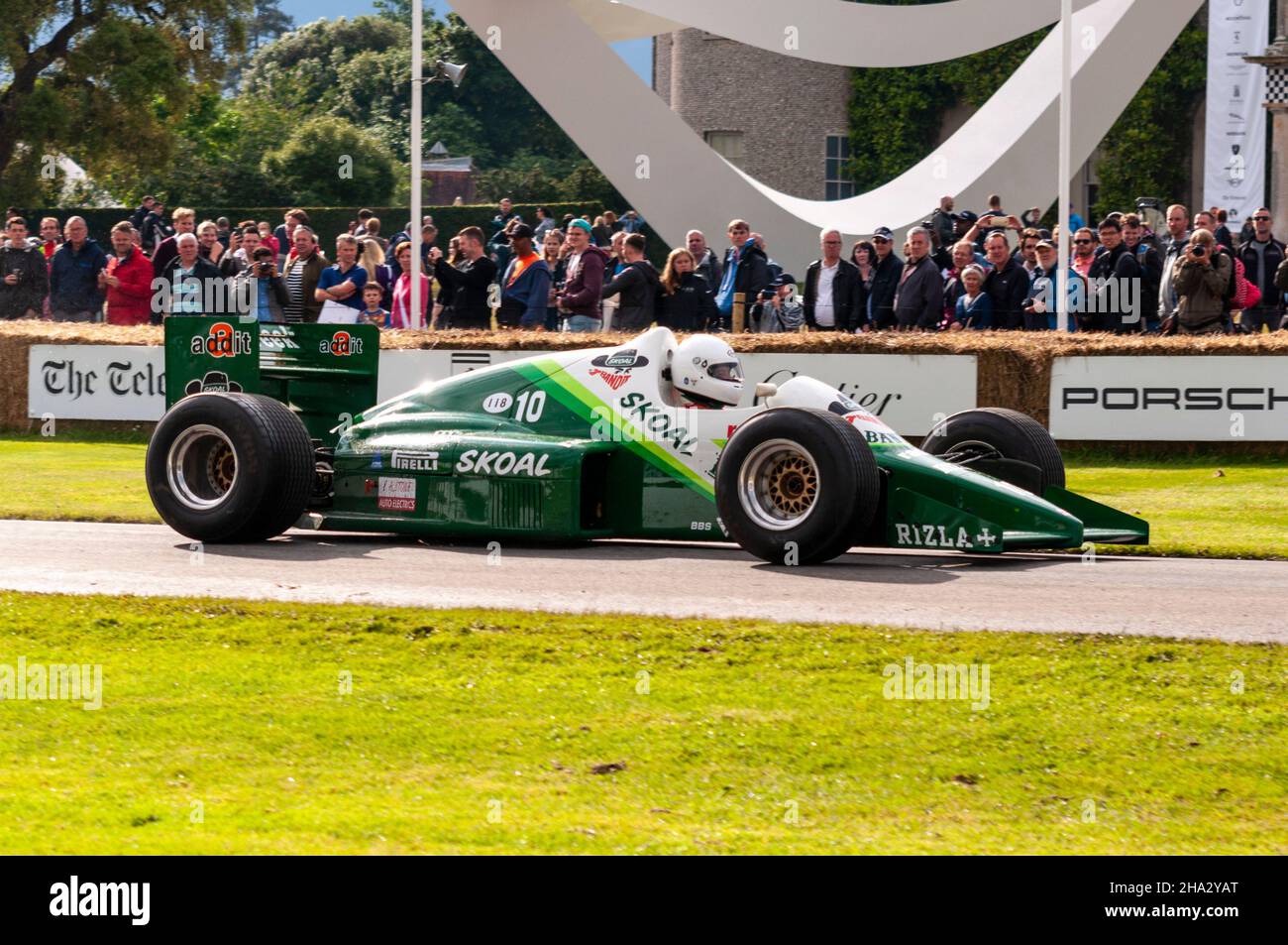 1985 RAM 03 Formula 1, Grand Prix, racing car driving up the hill climb ...