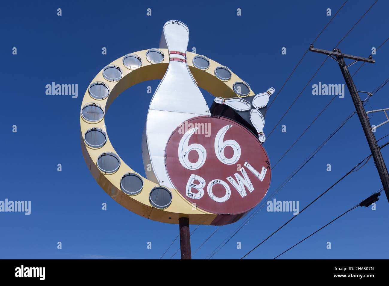 Chandler, Oklahoma, OK, Route 66 Bowl sign Stock Photo - Alamy