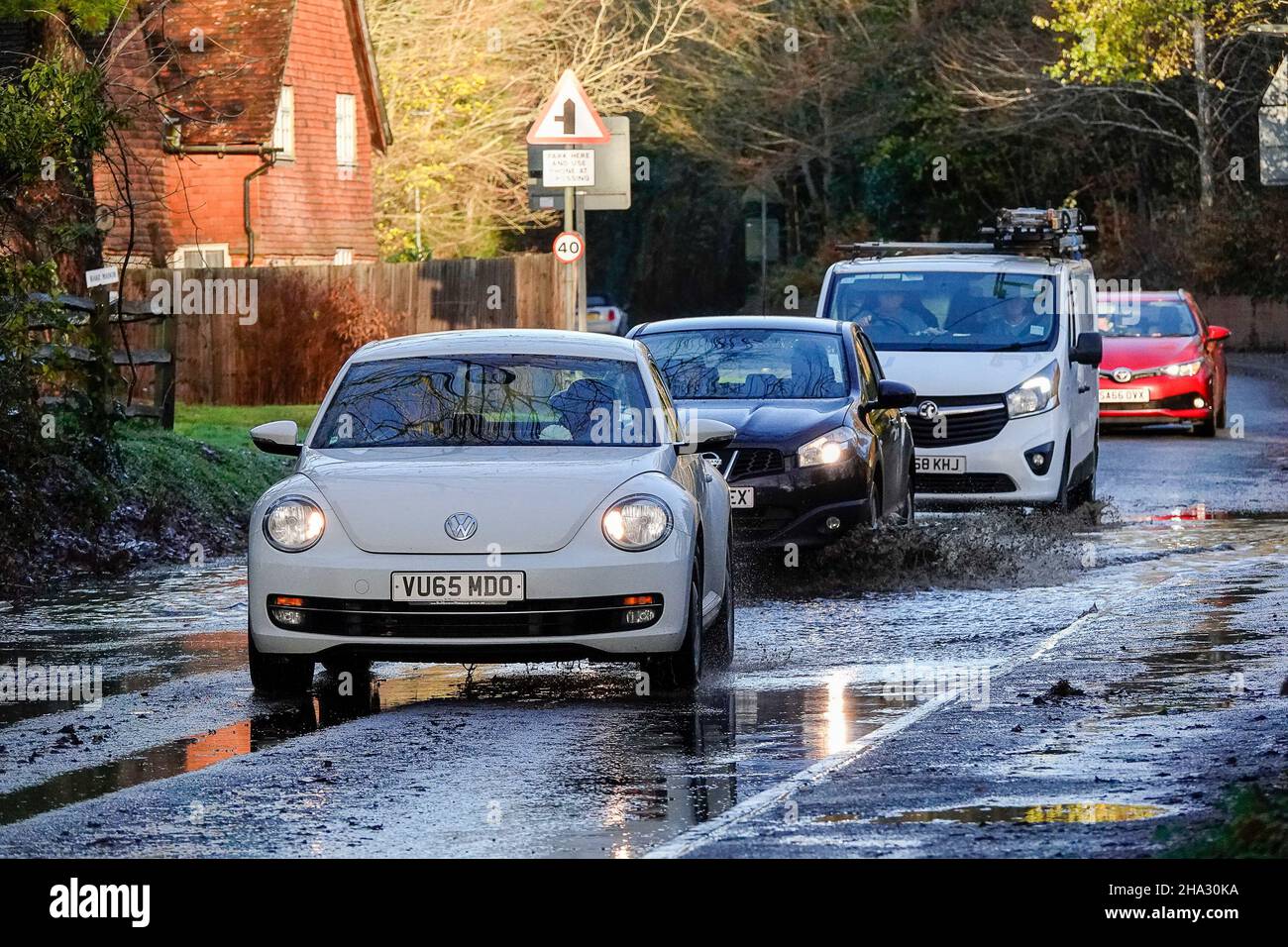 Station Lane, Godalming. 10th December 2021. Heavy rainfall overnight ...