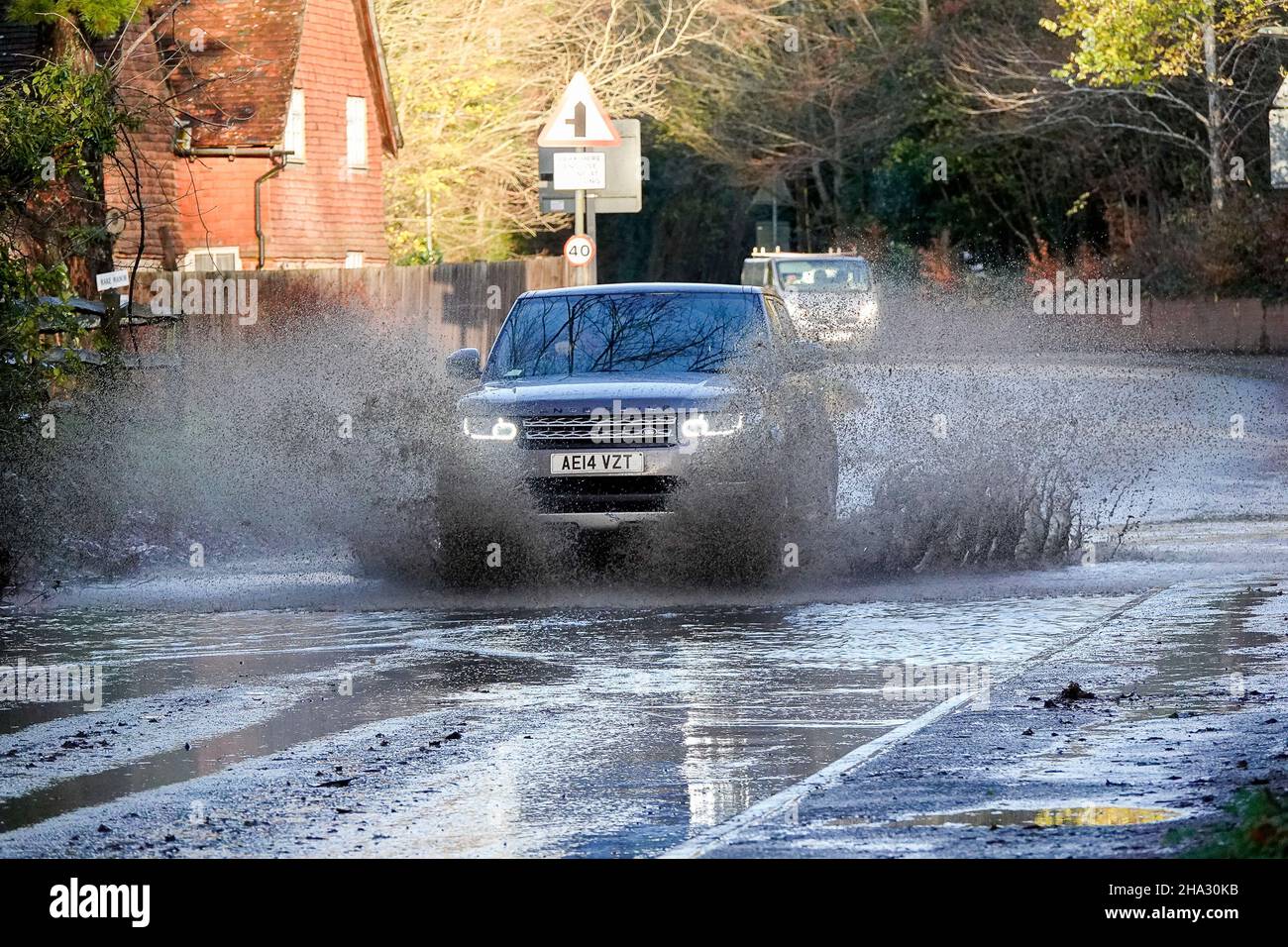 Station Lane, Godalming. 10th December 2021. Heavy rainfall overnight ...