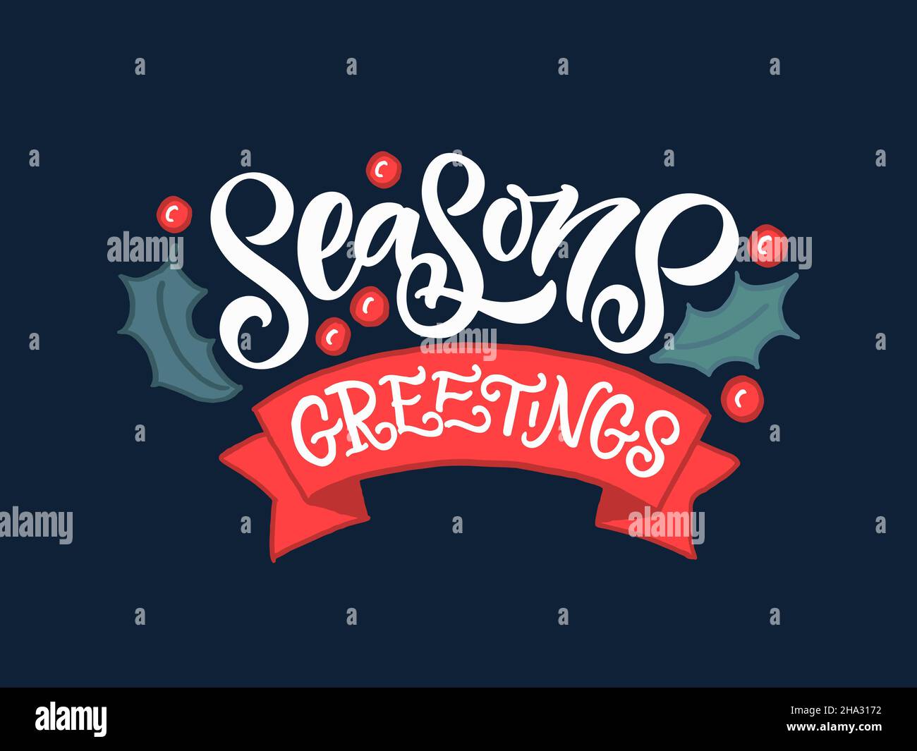 Hand sketched Seasons Greetings card, badge, icon typography. Lettering ...