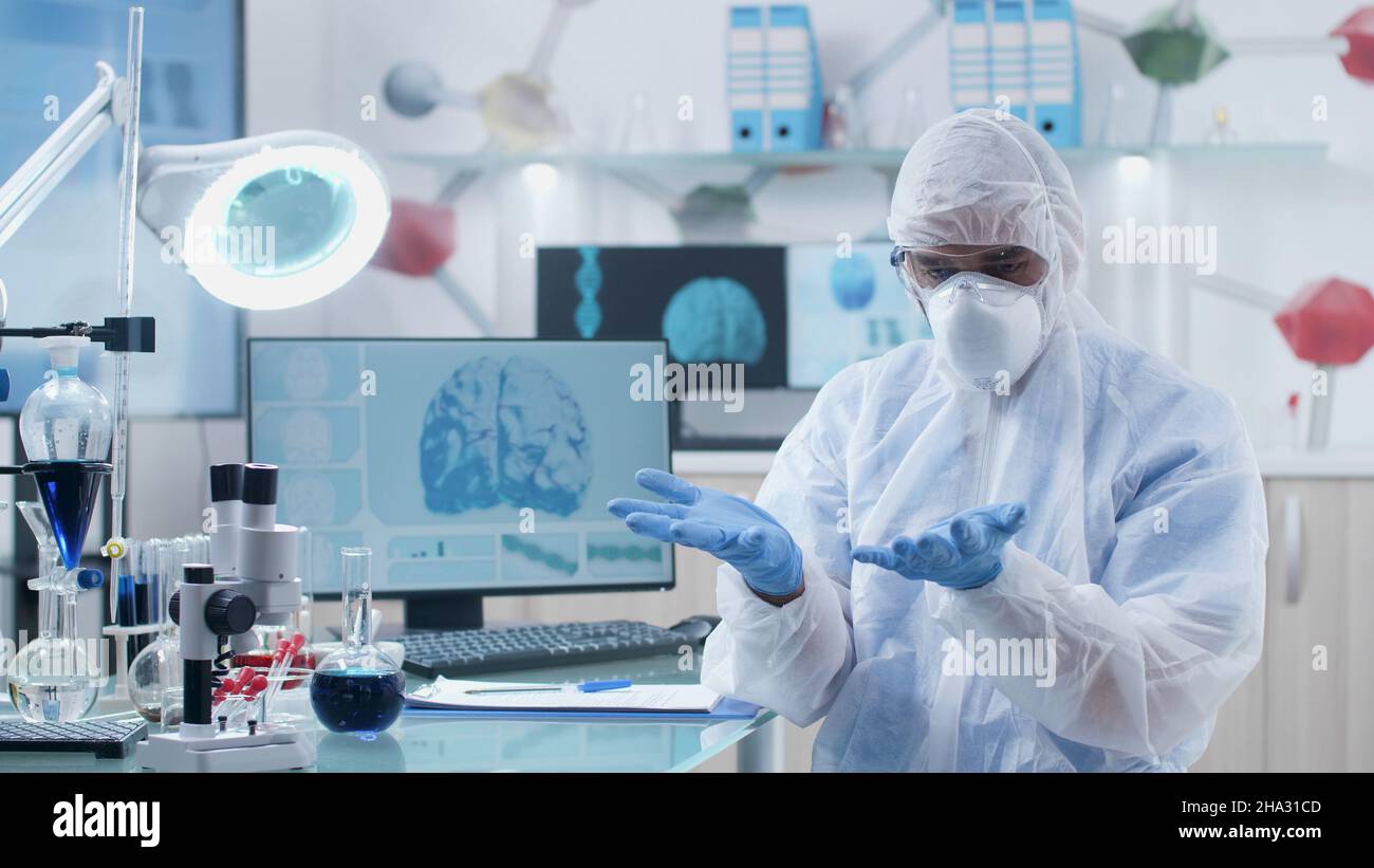 Neurologist scientist researcher doctor analyzing brain infographics ...
