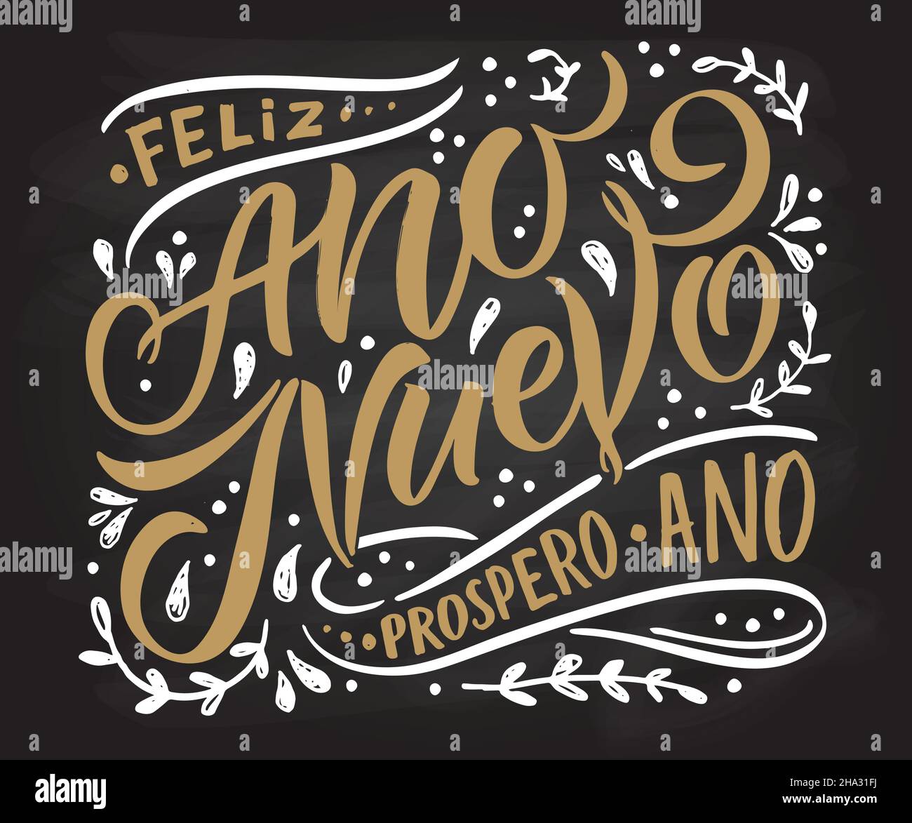 Hand sketched Happy New Year in Spanish card, badge, icon typography ...