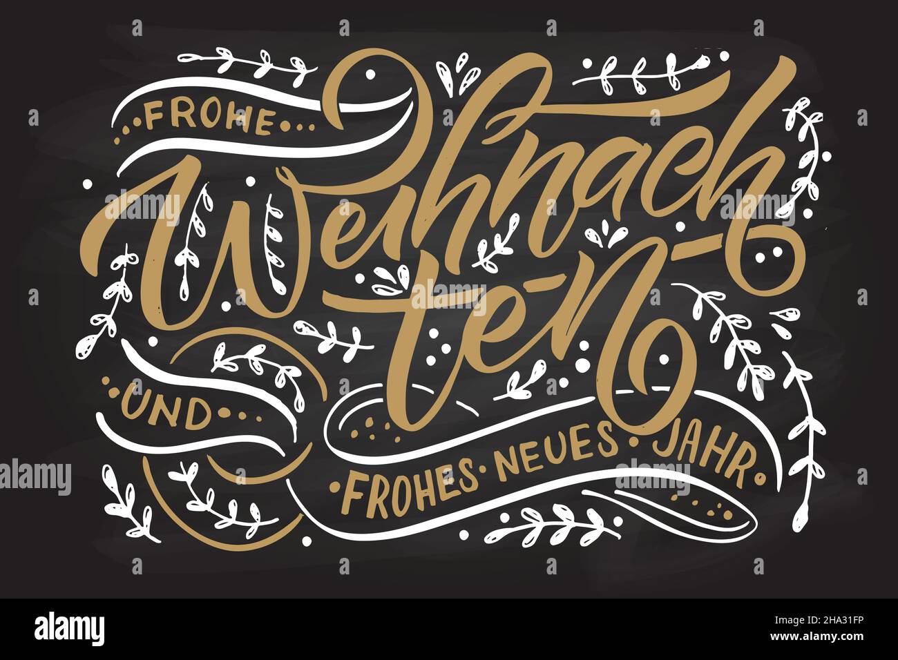 Hand sketched Merry Christmas in German card, badge, icon typography ...