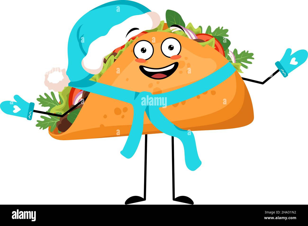 Cute character mexican taco with joyful emotions, happy face, smile ...