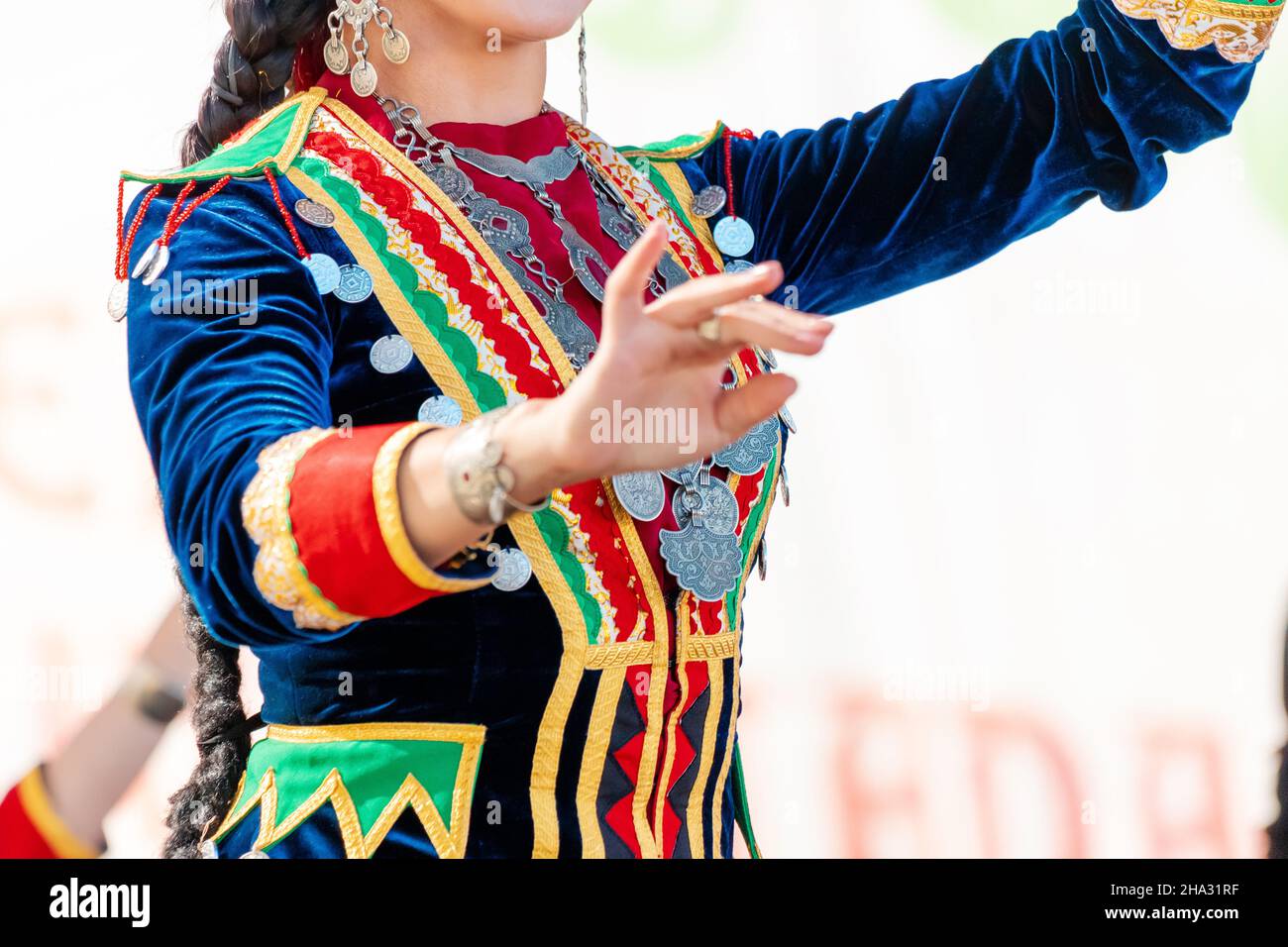 06 July 2021, Ufa, Russia: National Bashkir women dance in traditional ...