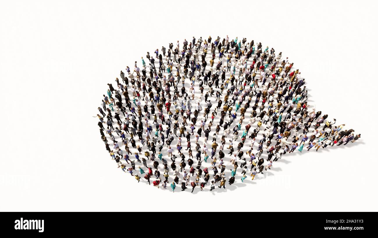 Concept conceptual large community of people forming the cloud sign. 3d ...