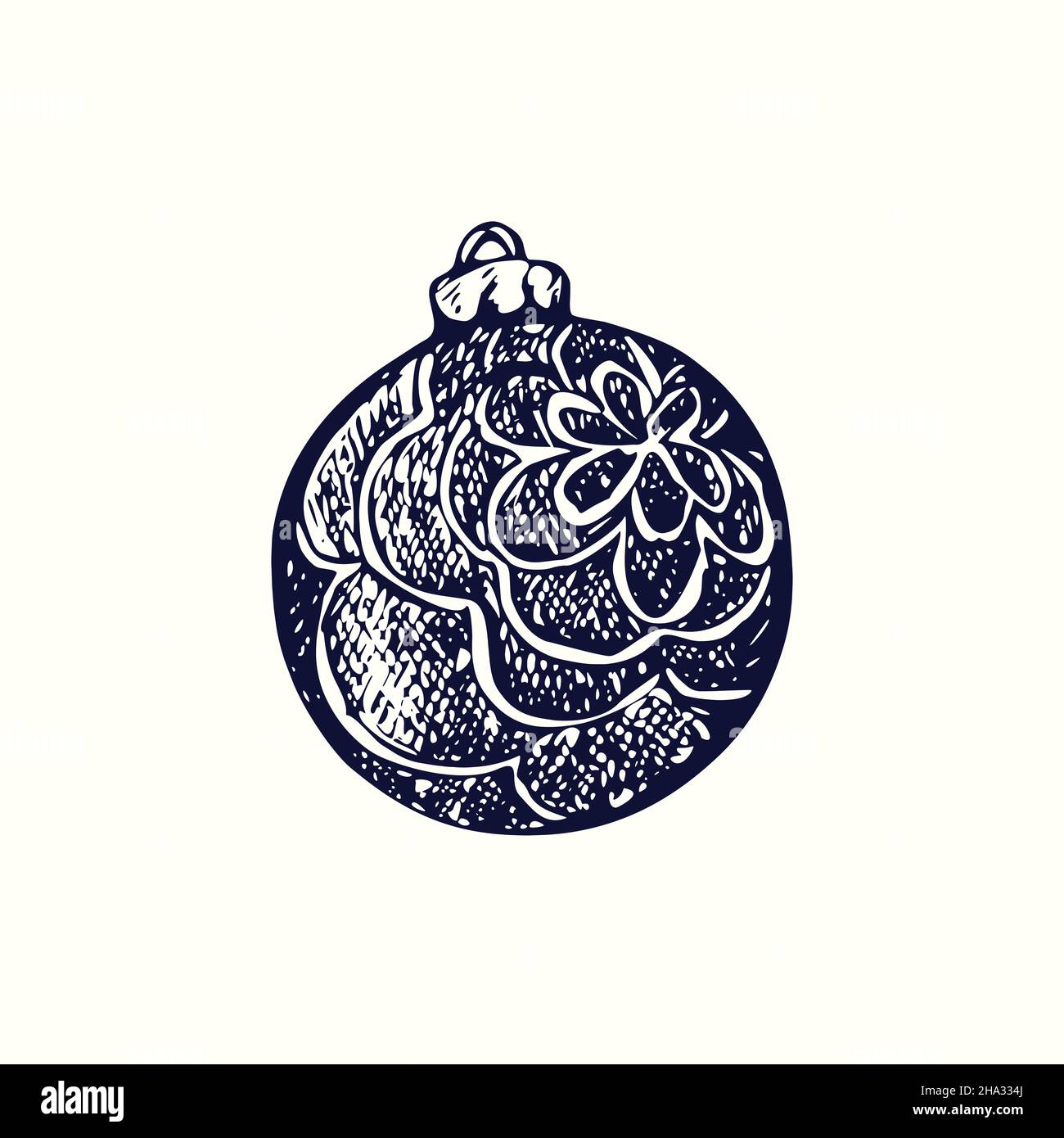 Christmas ornaments (Christmas tree balls). Ink black and white doodle ...