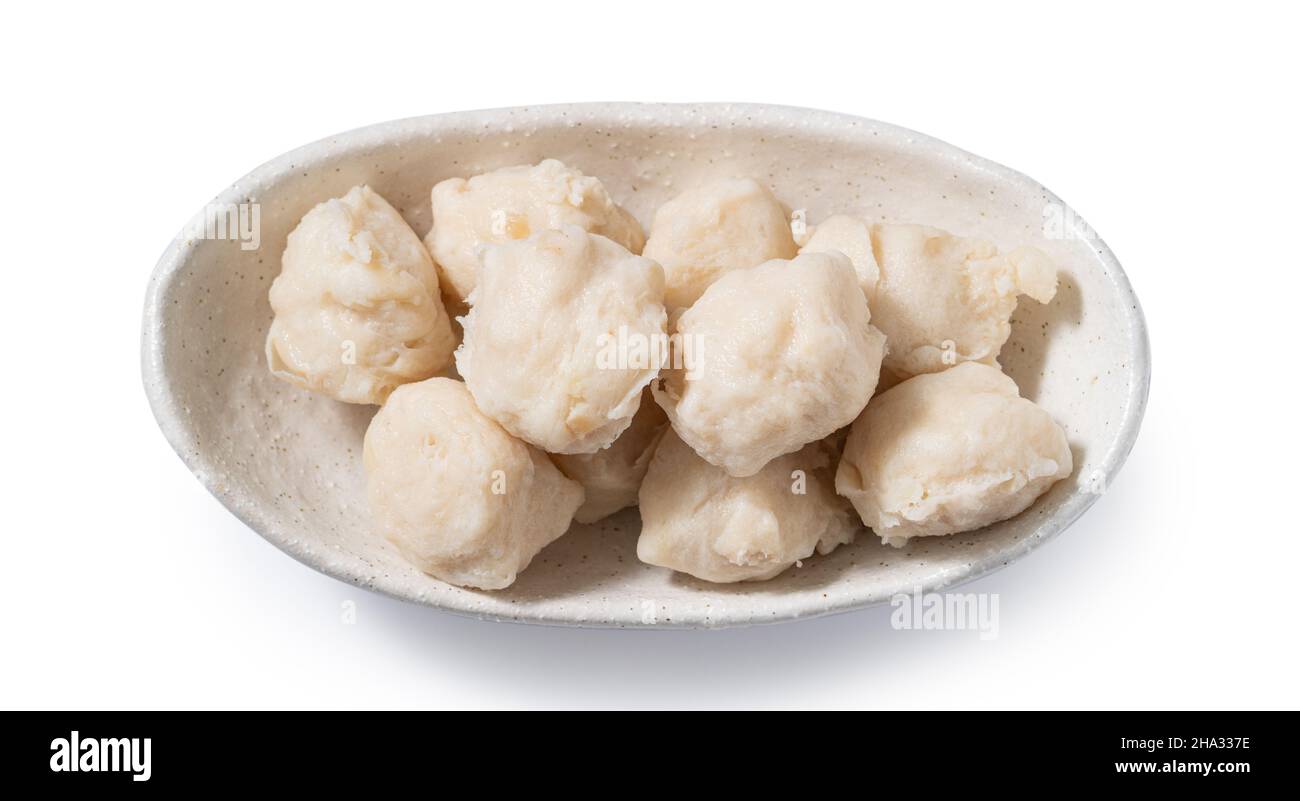 Close up of fresh cuttlefish ball isolated on white background ...
