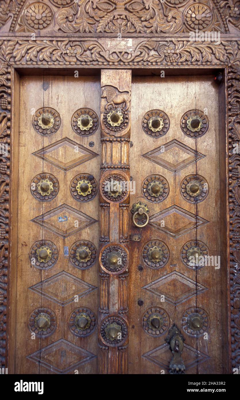 a traditional Wood Door in the Old Town of Stone Town on the Island of ...