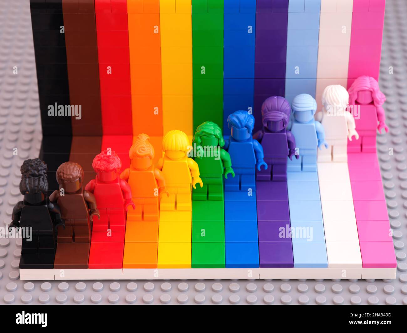 Tambov, Russian Federation - August 12, 2021 Eleven Lego monochrome ...