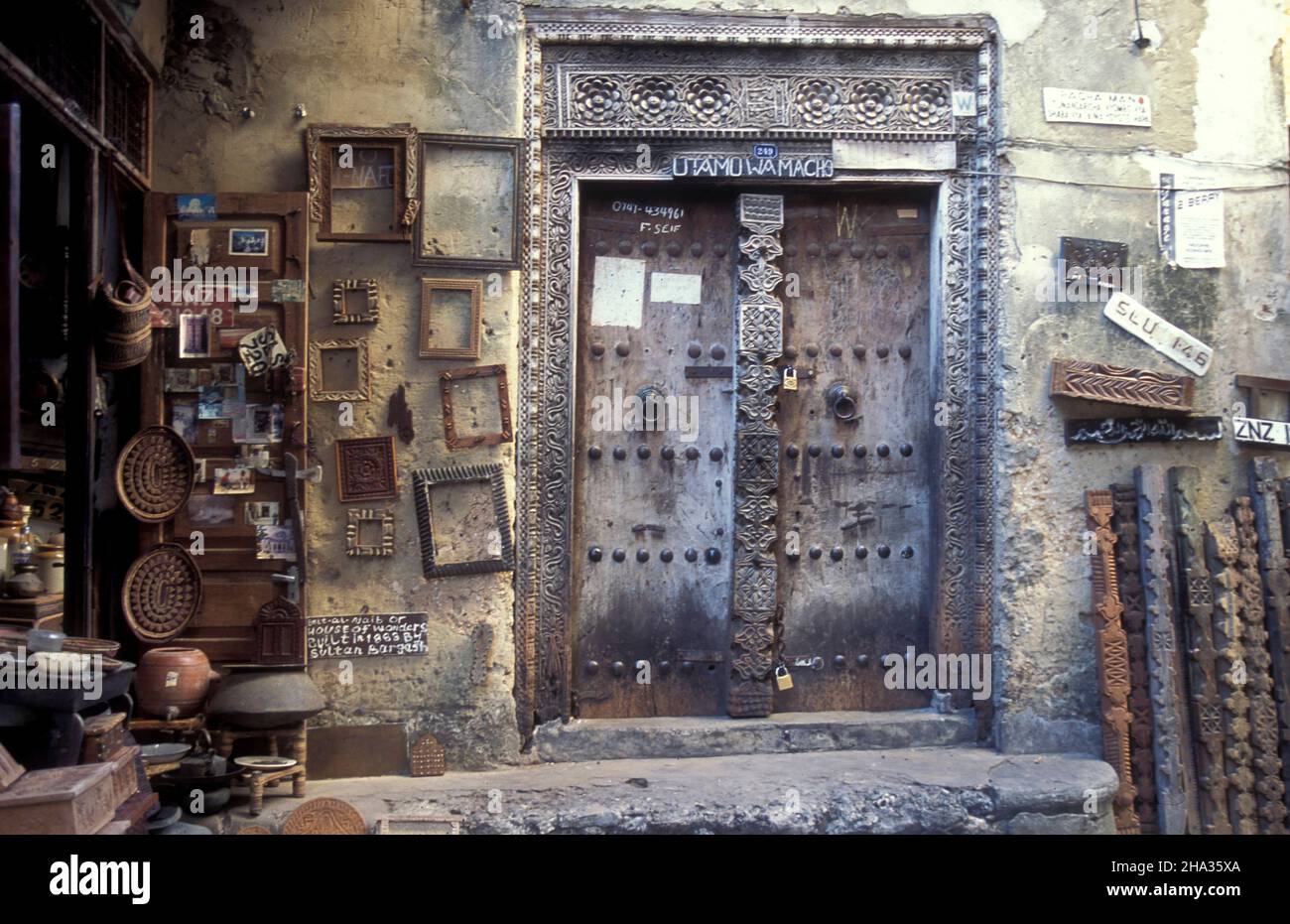 a traditional Wood Door in the Old Town of Stone Town on the Island of ...