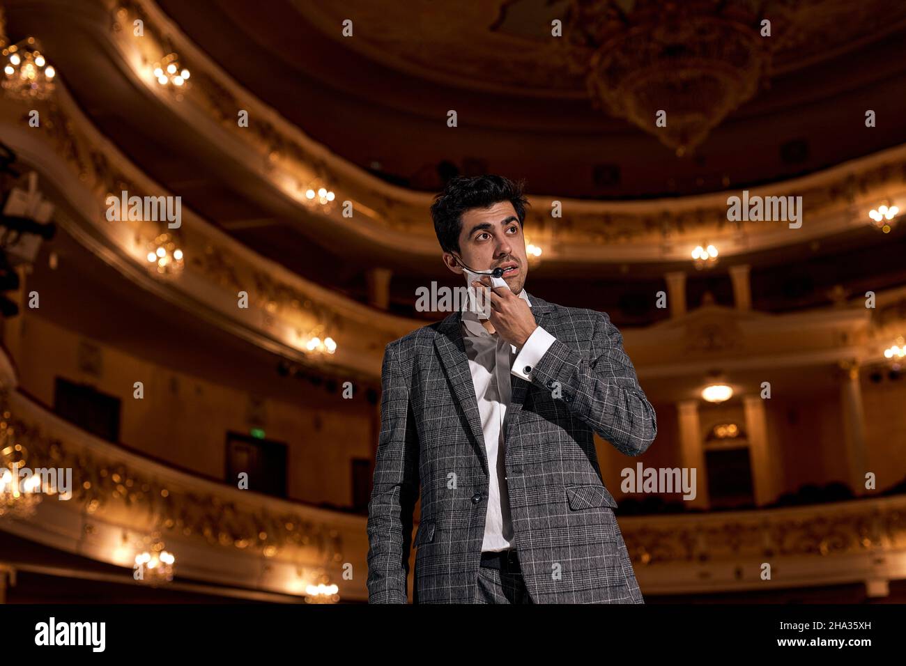 Talented Actor In Suit Wiping Sweat From Face And Forehead With Napkin ...