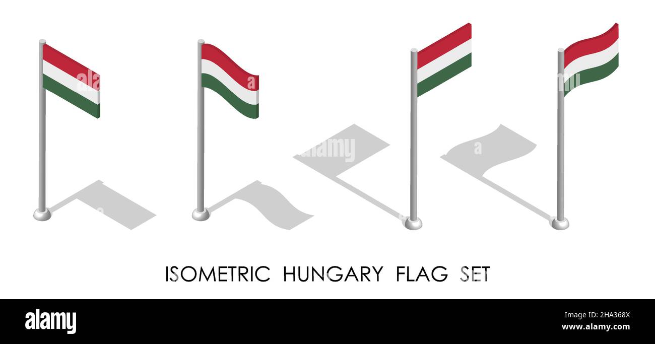 isometric flag of HUNGARY in static position and in motion on flagpole. 3d vector Stock Vector ...