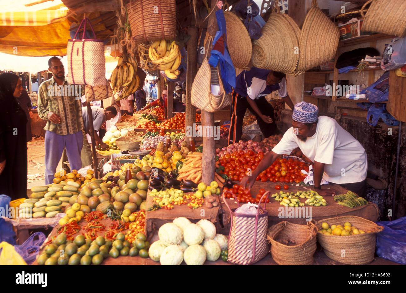 fruits and vegetable at the food Market in the Old Town of Stone Town ...