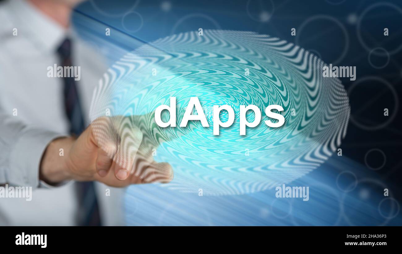 Man touching a dapps concept on a touch screen with his finger Stock ...
