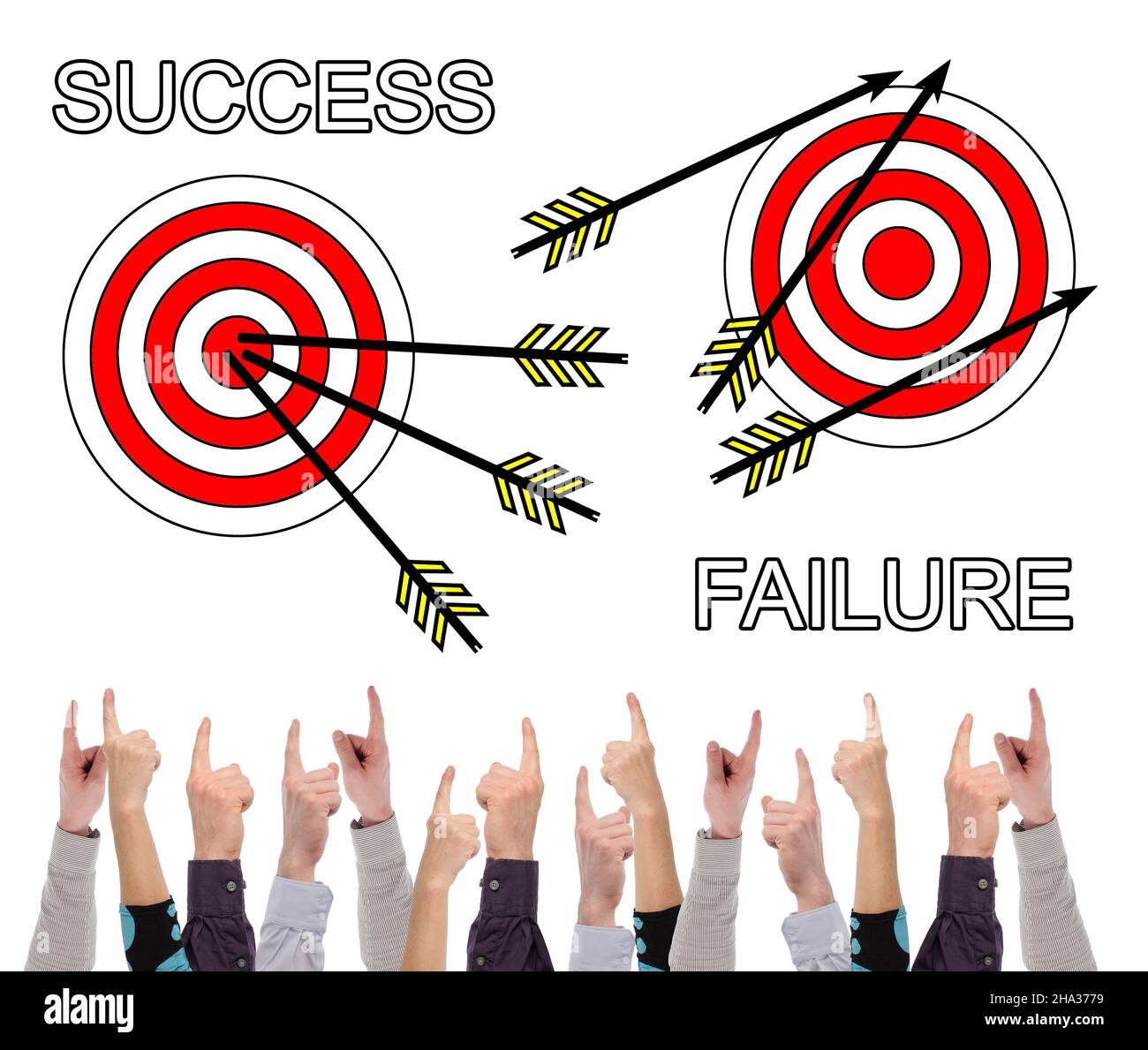 Success and failure concept on white background pointed by several ...