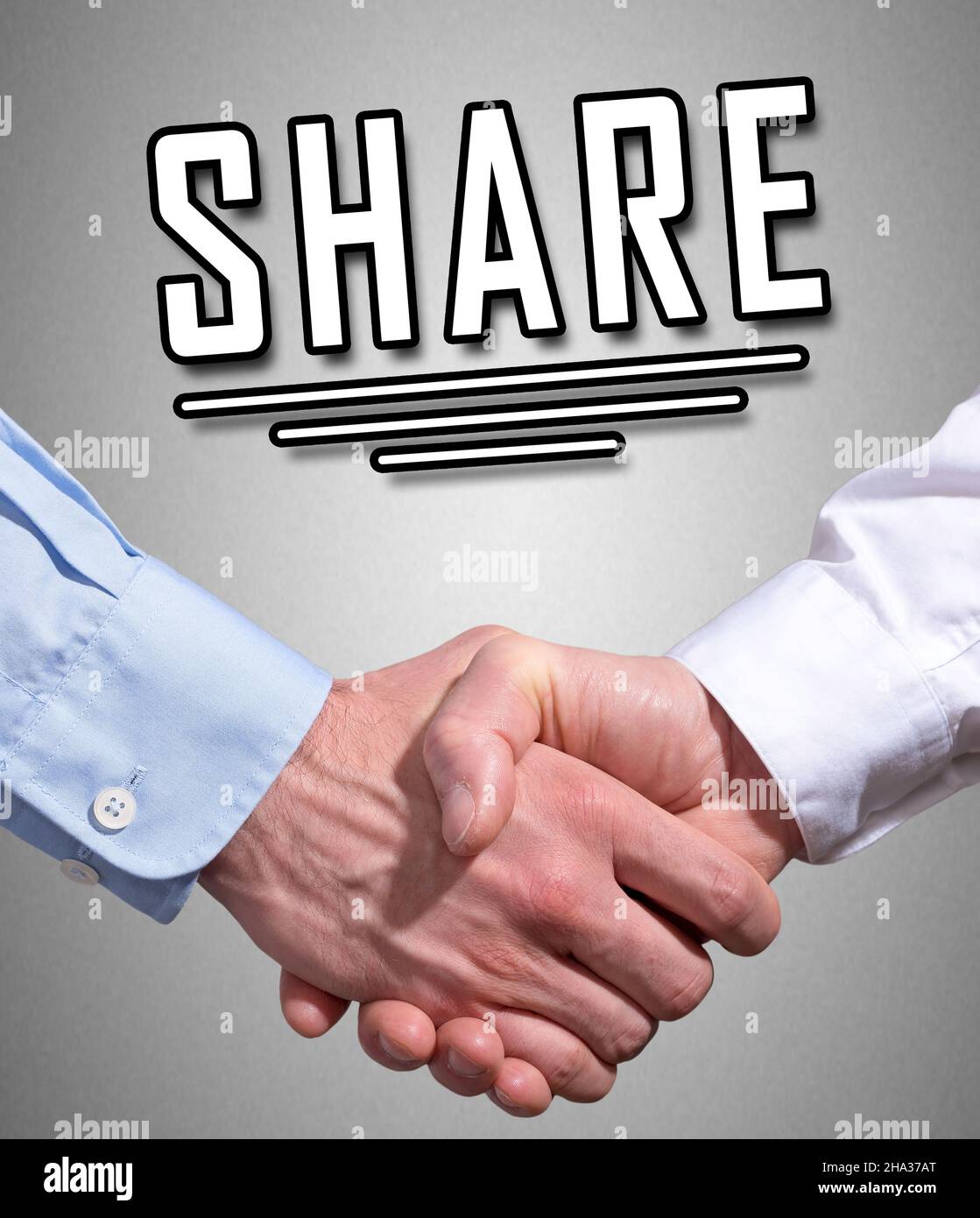 The word share above a handshake on grey background Stock Photo - Alamy