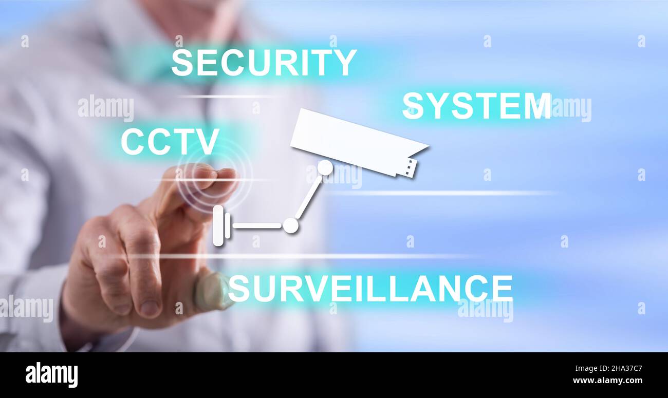 Man touching a cctv concept on a touch screen with his finger Stock ...
