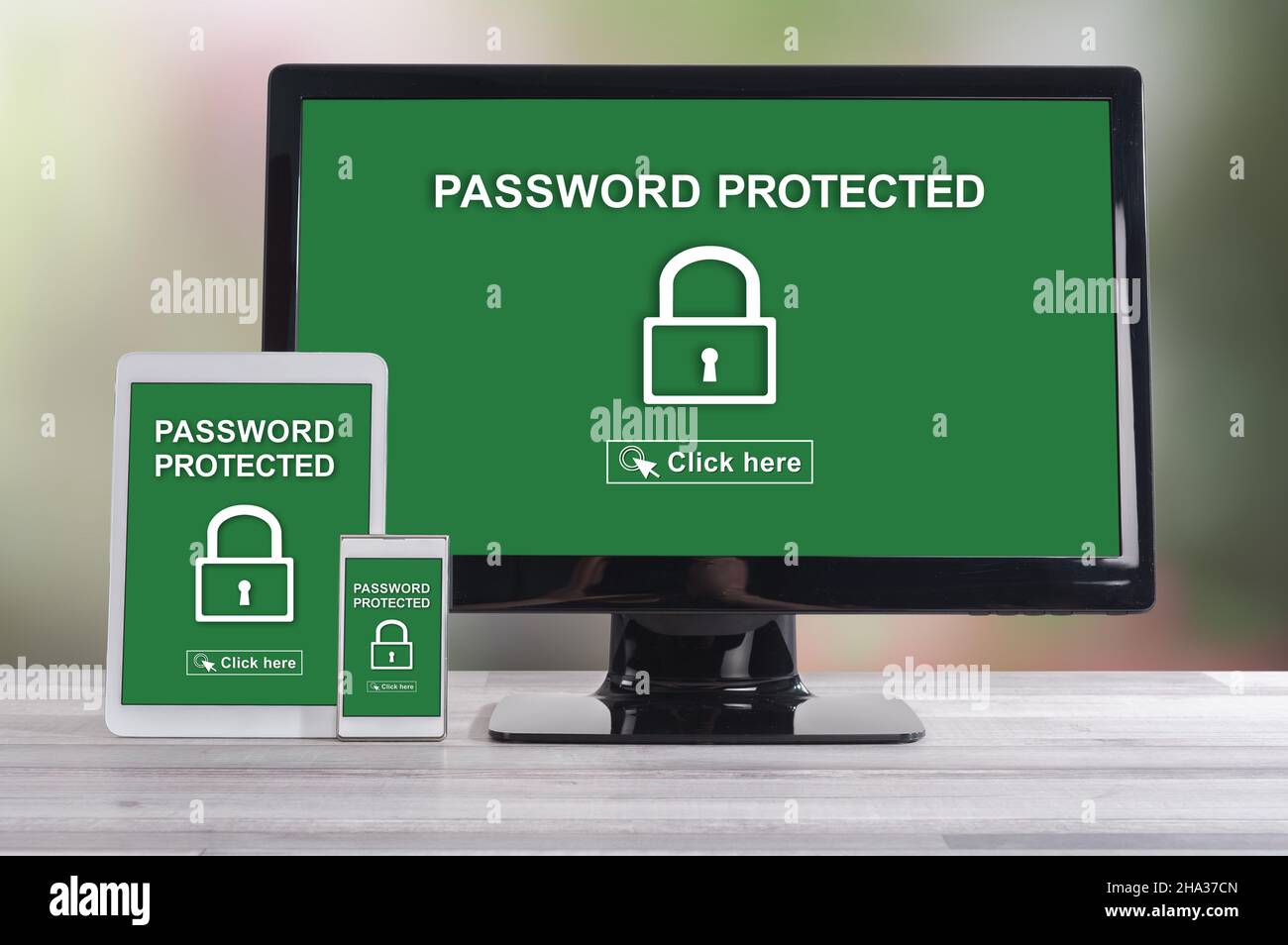 Password protected concept shown on different information technology ...